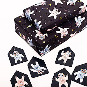 CENTRAL 23 - Birthday Wrapping Paper - 6 Gift Wrap Sheets - Navy Space Theme - Sloths - Men Women - Recyclable