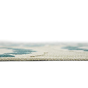 Unique Loom Modern Collection Geometric, Contemporary, Circles, Swirls, High-Low Pile, Indoor and Outdoor Area Rug, 7 ft x 10 ft, Ivory/Teal