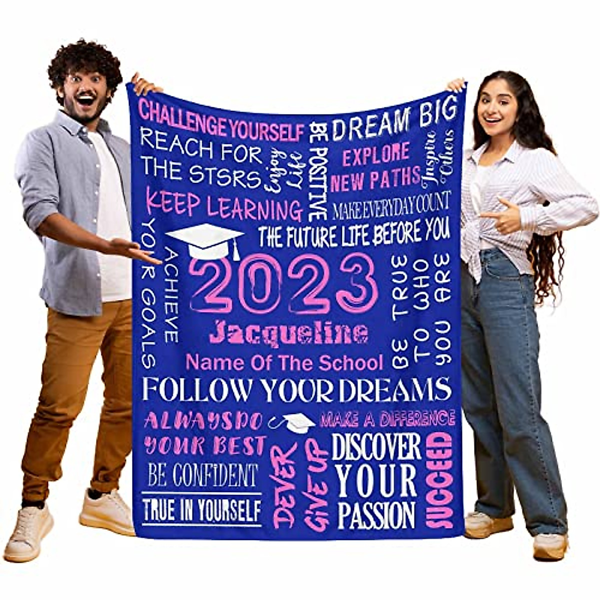 MyPupSocks Custom Graduation Throw Blanket Graduate Proud Best Wishes Keep Learning Black Fits Couch Sofa Bedroom for Birthday Christmas Graduation 60"x80"