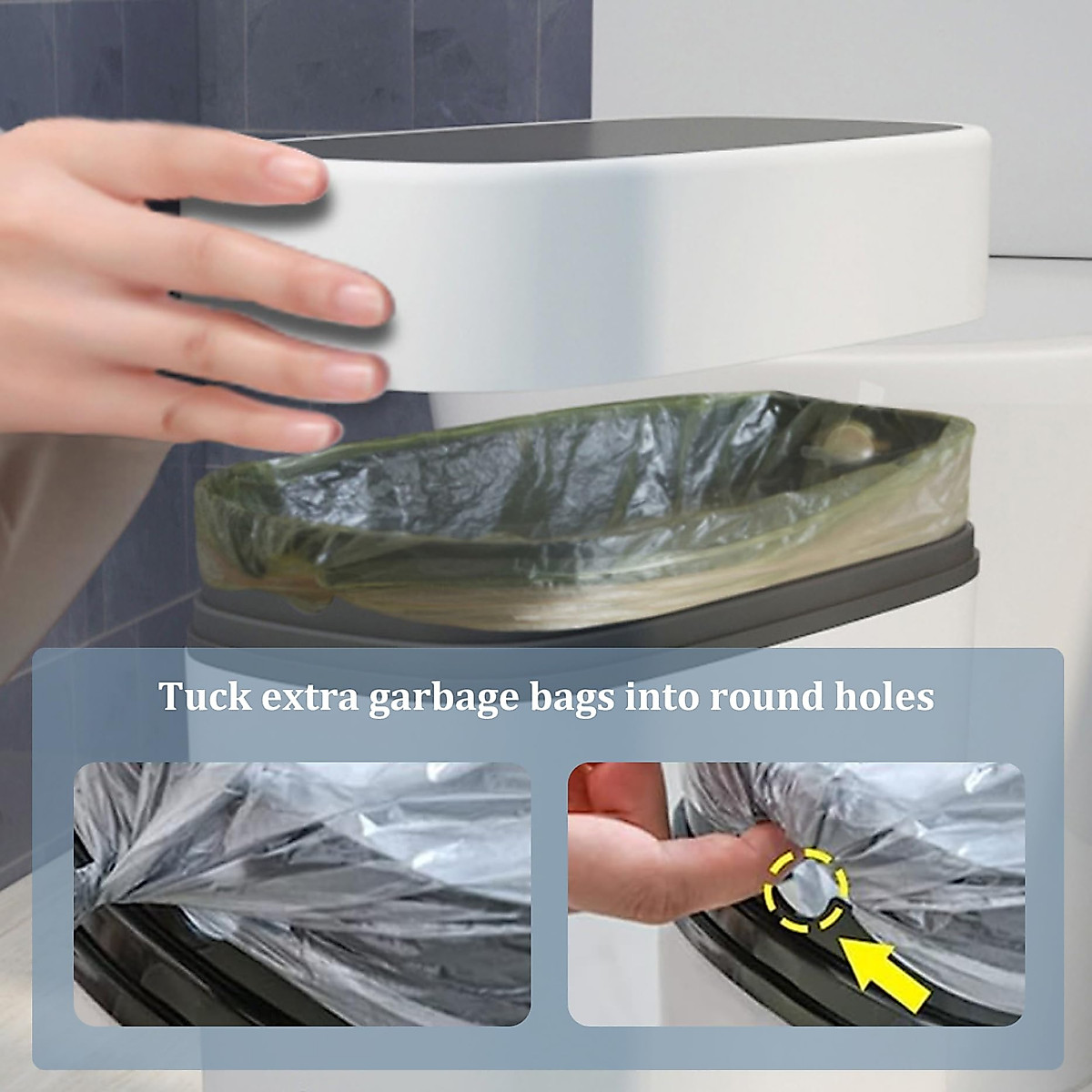 NewGtuizi Bathroom Trash Can|Bathroom Bin with Toilet Brush Holder 14L Slim Trash Can White Wastebasket Garbage Bin with Press Top Lid for Kitchen