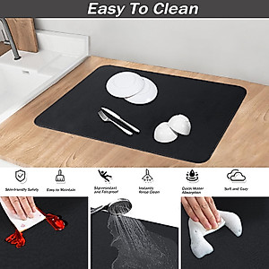 WIFER Dish Drying Mat for Kitchen Counter, Large 24"x 16"Hide Stain Rubber Backed Absorbent, Quick Drying, Non-Slip, Easy to Clean, Perfect Coffee Mat Coffee Bar Accessory & Under Appliance Mat Black