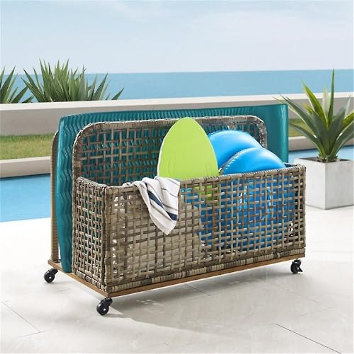 Afuera Living Coastal Wicker / Rattan Pool Storage Caddy in Natural