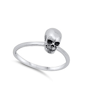 Biker Skull Oxidized Scary Tiny Ring .925 Sterling Silver Size 8
