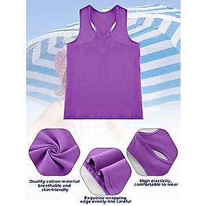 SATINIOR 4 Pieces Girls Dance Tank Tops Racerback Crop Tops Sleeveless Dance Clothes for Girls Gymnastics(7-8 Years,Violet, Red, Green, Lemon Yellow)