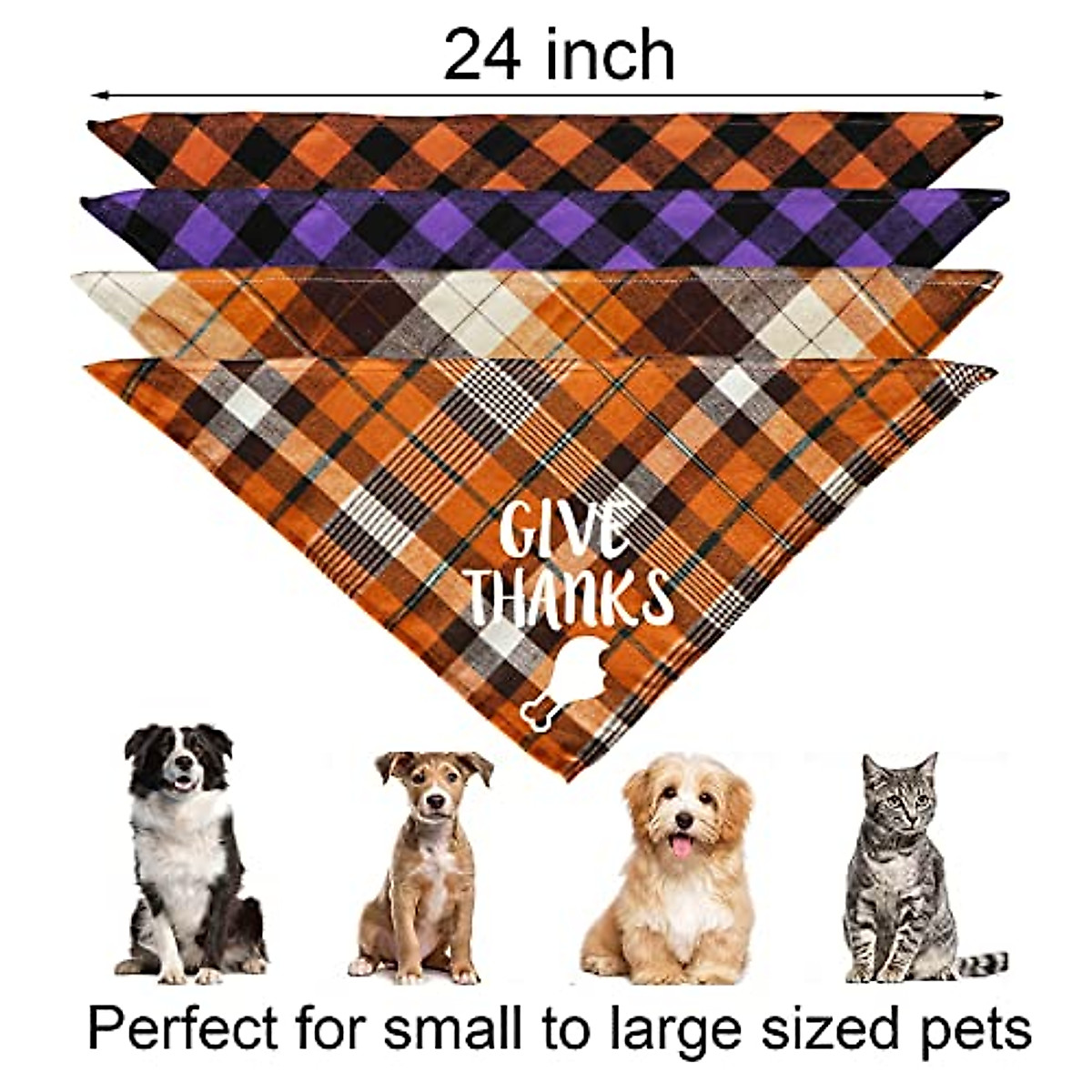 JOTFA 4 Pack Halloween Thanksgiving Day Dog Bandanas, Holiday Fall Plaid Dog Puppy Bandana Scarf Costume for Small Medium Large Dogs Pets