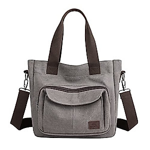 ZHIERNA Canvas Tote Purse for Women, Vintage Crossbody Shoulder Bags Small Handbag, Multi-pocket Top Handle Work Bag(Grey)