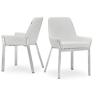 ZURI Sydney White Leatherette Dining Chair with Brushed Stainless Steel Legs