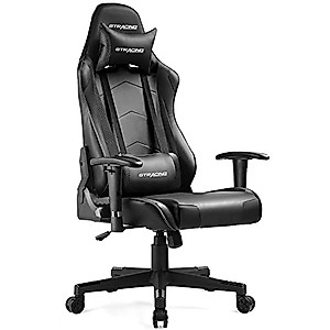 GTRACING Gaming Chair Racing Office Computer Ergonomic Video Game Chair Backrest and Seat Height Adjustable Swivel Recliner with Headrest and Lumbar Pillow Esports Chair,Black