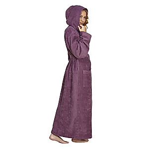 Arus Womens Pacific Long Style Full Length Robe Hooded Turkish Cotton Plum X-Large