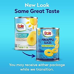Dole Canned Fruit, Pineapple Slices in 100% Pineapple Juice, Gluten Free, Pantry Staples, 20 Oz, 12 Count, Packaging May Vary