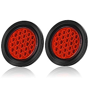 LINKITOM 4 Inchs Round Trailer Lights, Super Bright Red 24 LED Brake Turn Signal Tail Lights with Waterproof Rubber Gaskets for Boat Trailer Truck RV [DOT Certified] [IP67], 2 Pack