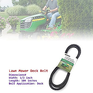 Yiekea GX20072 Deck Belt (1/2" x104") for John Deere 42 inch Mower Deck, D100 D110 D120 D130 LA105 LA115 L100 L110 L130 L1742 Riding Lawn Mowers Replaces GY20570