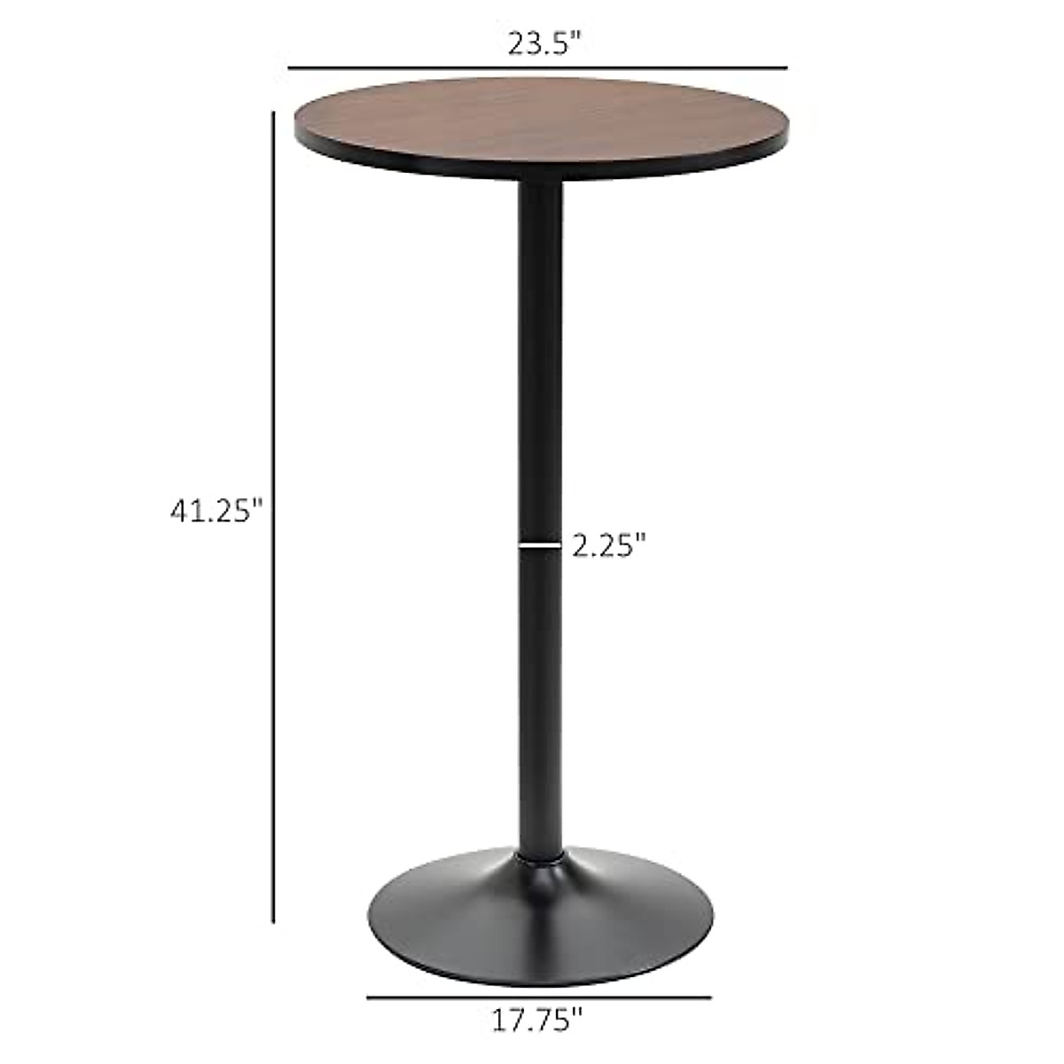 HOMCOM 42" H Bar Height Round Bar Table, Rustic Industrial Pub Table, Elm Wood Top Bistro Table with Metal Base
