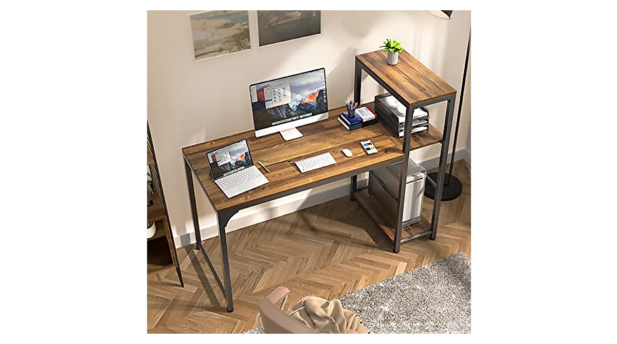 DESIGNA 55-Inch Computer Desk with Shelves - Modern Study Table
