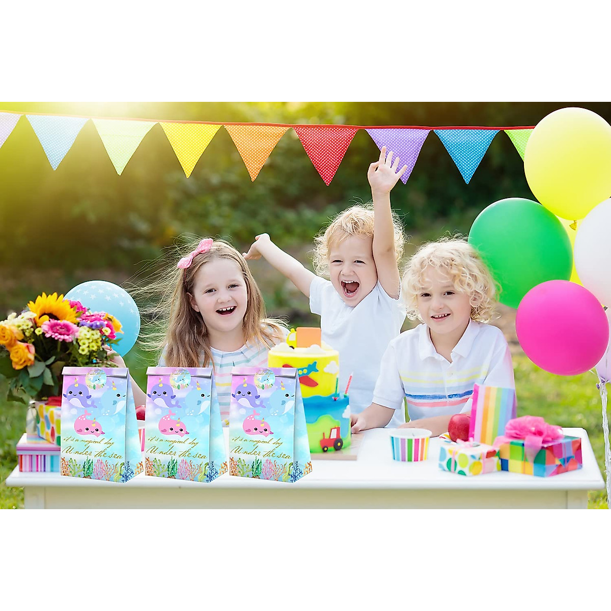 XGELUL Narwhal Party Favors Candy Bags with Stickers - Narwhal Goodie Gift Treat Bags - Narwhal Themed Birthday Party Supplies