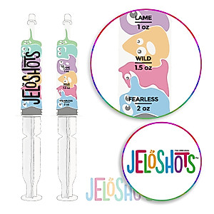 Jello Shot Syringes 64-Pack, Medium (up to 2oz), The Original JeloShots Jello Shot Inject Syringes with Easy-Grip Caps, in Resealable EZ Zip Bag Package