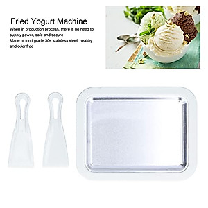 Rolled Ice Cream Maker for Kids, Unplugged Stainless Steel Instant Ice Cream Maker Fried Yogurt Machine Fruit Ice Cream Plate Fried Ice Tray with 2 Spatulas for Household(White)