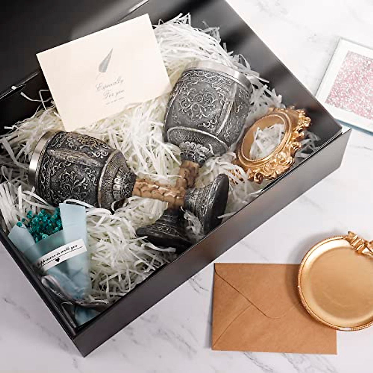 Luxury Large Black Gift Box Set with Magnetic Lids,12.6x9.2x4.2'' Collapsible Square Big Gift Boxes for Presents Contain Card Shredded Paper Filler Bouquet for Proposal Birthday Graduation Christmas