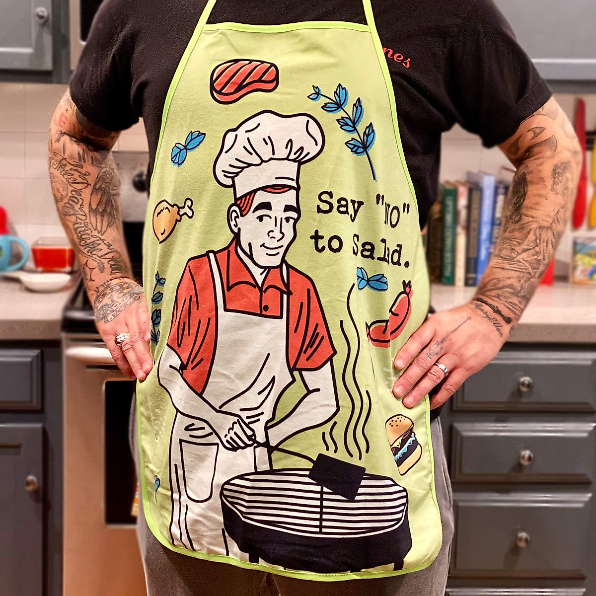 Say No To Salad Funny Back Yard Bar-B-Que Meat Graphic Kitchen Accessories Funny Graphic Kitchenwear Funny Food Novelty Cookware Green Oven Mitt