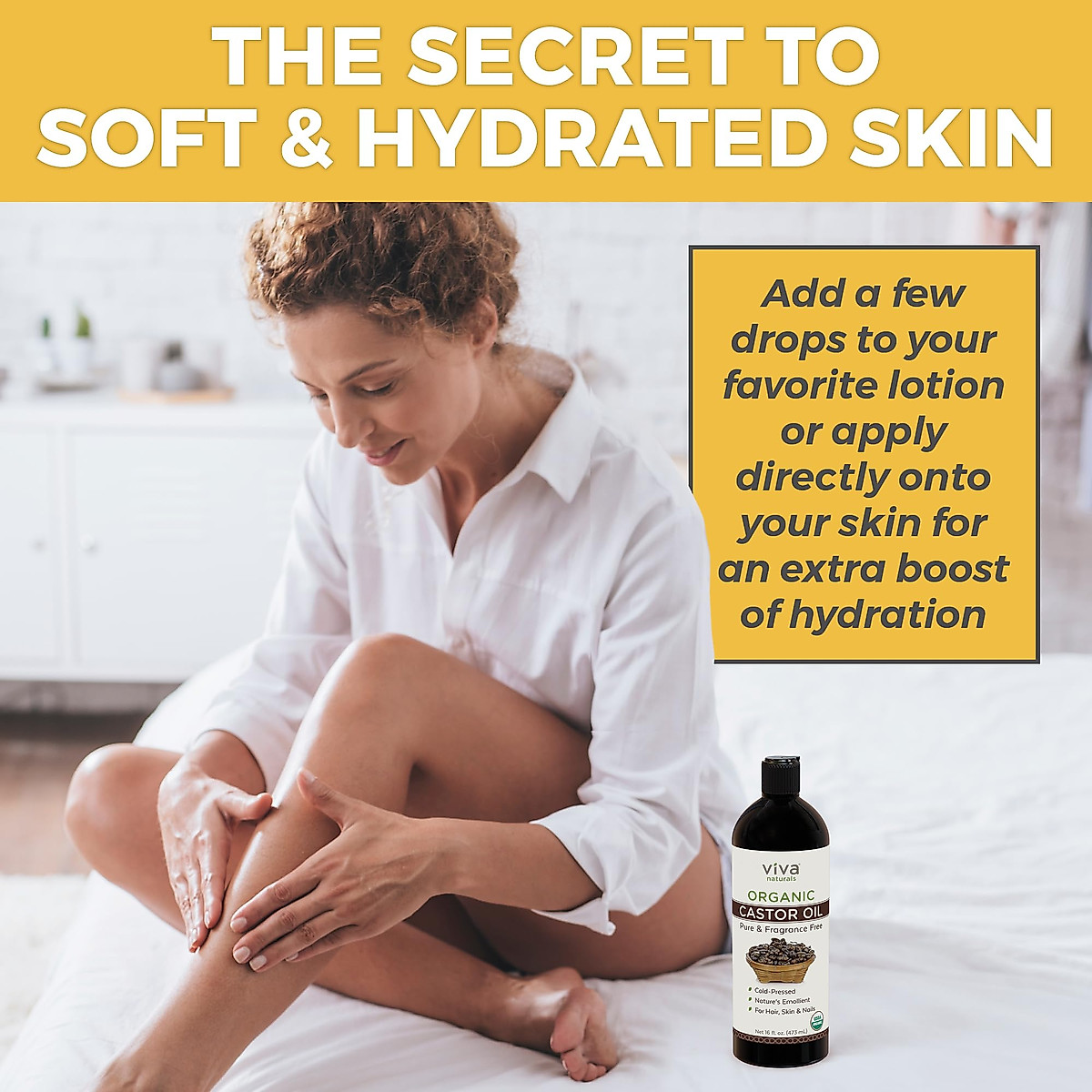 Viva Naturals Organic Castor Oil, 16 fl oz - Cold Pressed Castor Oil for Skin, Hair and Lashes - Traditionally Used to Support Hair Growth - Certified Organic & Non-GMO - Includes Beauty Kit