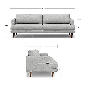 SIMPLIHOME Livingston Mid-Century Modern 90 Inch Wide Sofa in Mist Grey Woven-Blend Fabric, For the Living Room and Family Room