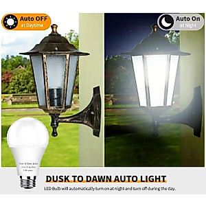 4-Pack Dusk to Dawn Light Bulbs Outdoor 75 Watt Equivalent, Automatic On/Off Sensor LED Light Bulb, 10W Daylight 5000K, 1100 Lumen, A19 E26 Bulbs Photocell for Wall lamp Porch Garage Yard Light