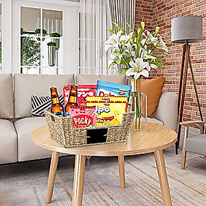 OUTBROS Storage Box Hand-Woven Wicker Storage Baskets, Multipurpose Open-Front Bin with Handles, Shelf Nesting Baskets, Desktop Makeup Organizer Container with Built-In Carry Handles, Seagrass