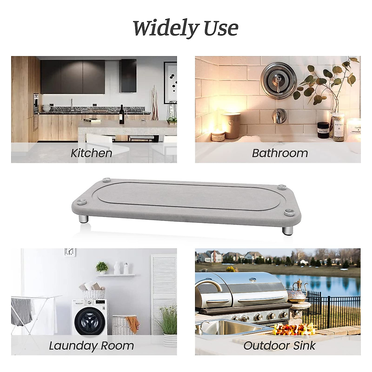 Sink Caddy Instant Dry Kitchen Sink Organizer Sponge Holder for Kitchen Sink Diatomaceous Pedestal Stand Riser with Stainless Steel Feet Protection for Modern Home (Light Grey)