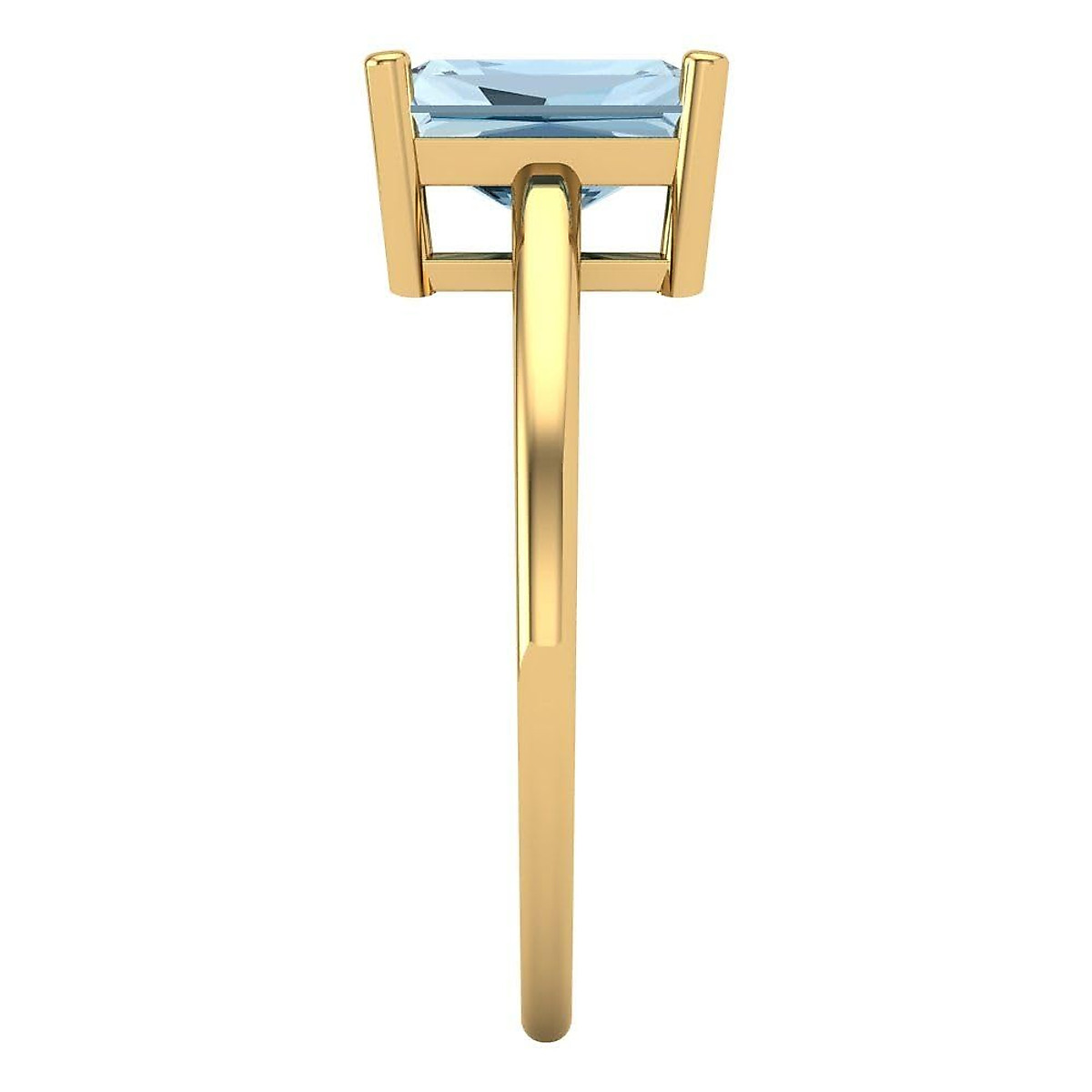 2.1 ct Emerald Cut Solitaire Aquamarine Classic Bridal Wedding Statement ring Solid 18K Yellow Gold for Women Size 7.5