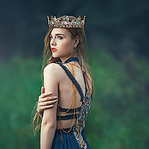 2 Pcs Antique Royal King Crown for Men Baroque Queen Crown for Women Crystal Tiara Crowns Prom Accessories Halloween Costume (Noble Style)