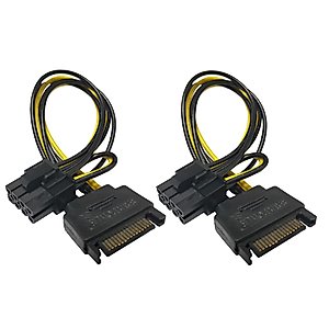 Traovien PCI Express Power Cable,15 Pin SATA Male to 8 Pin (6+2 Pin) PCI Express Female Video Card Power Adapter Cable(15CM/6inch 2Pcs)