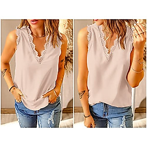 lime flare Women Sexy Deep V Neck Lace Trim Cami Tank Tops Solid Casual Lacy Camisole Shirt (S,D#Apricot Eyelash Lace)