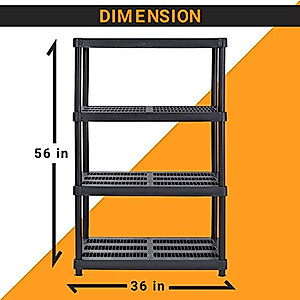 Juggernaut Storage 36" W x 24" D x 56" H 4-Shelf Resin Shelving, 600 lb Capacity Black