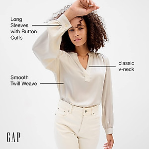 GAP Womens Long Sleeve Vneck Top Birch L