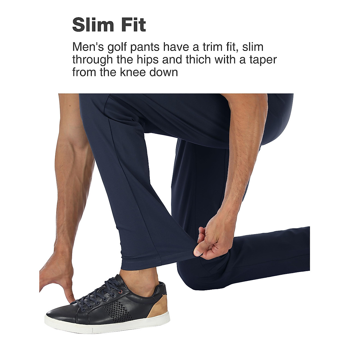 Mens Work Pants Golf Slim Fit Dress Business Casual Pants Waterproof High Waisted Tapered Pants with Pockets Navy,32Wx32L