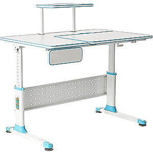 ApexDesk Little Soleil DX 43" Children's Height Adjustable Study Desk w/Integrated Shelf & Drawer (Desk+Chair Bundle – Blue)