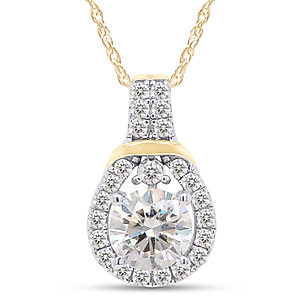 SAVEARTH DIAMONDS 6.5MM Center, Round Cut Lab Created Moissanite Diamond Teardrop Halo Pendant Necklace In 14k Yellow Gold Over 925 Sterling Silver With 18" Chain (VVS1 Clarity, 1.20 Cttw)