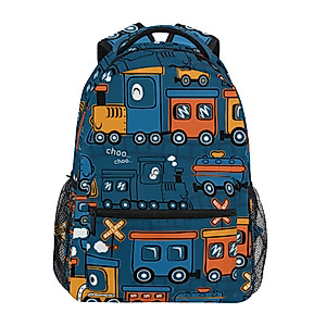 Krafig Colorful Funny Cartoon Steam Train Boys Girls Kids School Backpacks Bookbag, Elementary School Bag Travel Backpack Daypack