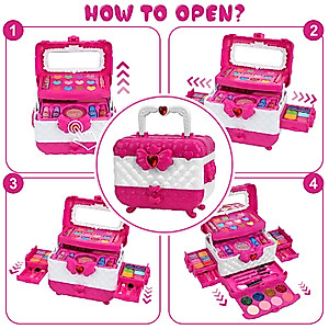 Aureyung Kids Makeup Kit for Girl, Toys for Girls Ages 3 4 5 6 7 8 9 10, 54PCS Washable Real Makeup Set, Kids Make Up, Play Makeup Little Girls Makeup Kit for Toddler, Ideal Christmas Birthday Gifts