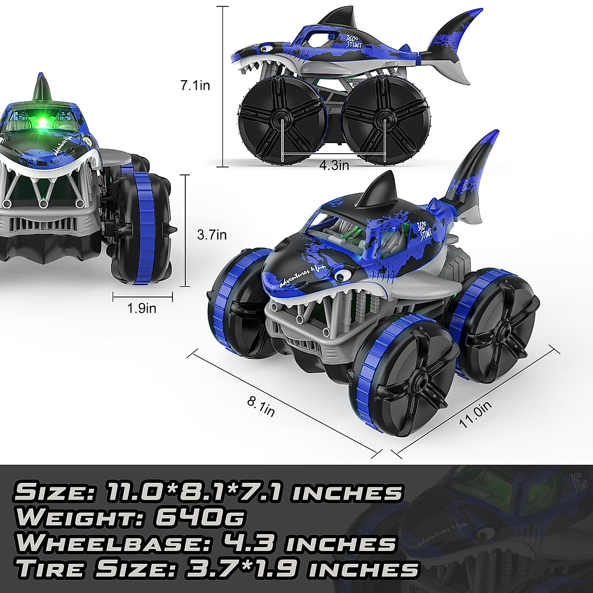 Amphibious Remote Control Car, RC Cars 2.4 GHz Working on Water, All Terrain Monster Shark Truck Stunt Car, Toys Gift for Boys Girls Age 5 6 7 8 9 10