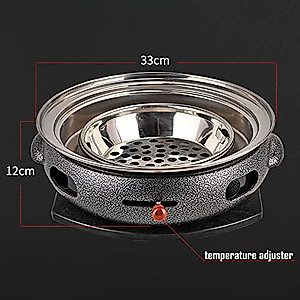 Cast Iron Charcoal Grill Burners Charcoal BBQ Grill Portable Tabletop Grill Food Charcoal Stove Household Barbecue Tools with Miso Soup Pan Barbecues Burners (Color : Black, Size : 33x12cm)