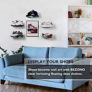 BEZONO Shoe Floating Display Shelves Wall Mount Set of 5 - Sturdy Acrylic Levitating Sneakers Shelves - Easy to Install, Display Your Top Shoes…