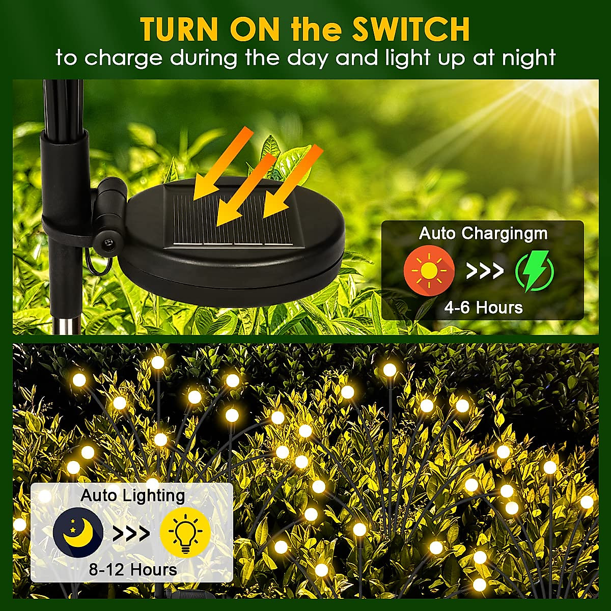 GOANDO 4 Pack Solar Garden Lights 12 LED Firefly Lights Outdoor Waterproof Starburst Swaying Garden Decor for Yard Patio Pathway