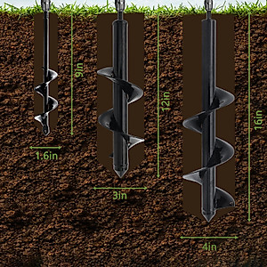 Auger Drill Bit Set for Planting Garden Auger Spiral Drill Bit for Planting Bulbs Flowers Planting Post or Umbrella Hole Digger for 3/8” Hex Drive Drill