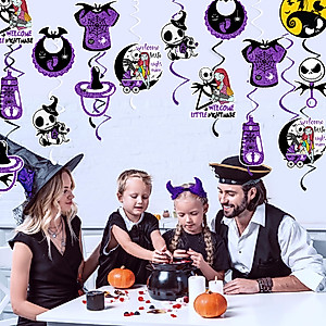 LANFUBEISI Nightmare Baby Shower Decorations Halloween Hanging Swirls, 36pcs Welcome Little Baby Halloween Baby Shower Party Hanging Decorations, Cute Themed Halloween Birthday Party Supplies