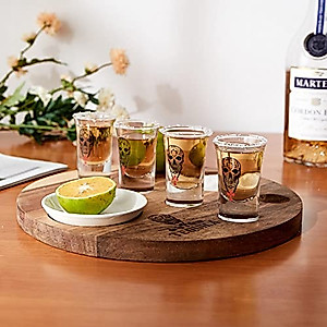 de la Cruz Tequila Flight Board with Salt Rim, Includes 4x Shot Glasses and Ceramic Plate Handmade Board, Glass Holder, Bar Party Serving Tray, Family Dinner Party, Gift for Friend