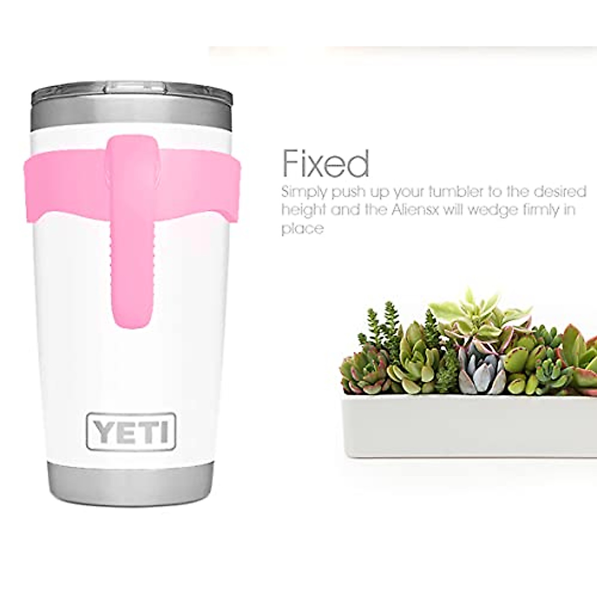 ALIENSX Tumbler Handle for YETI Rambler Cup, Anti Slip Travel Mug Grip Cup Holder for Stainless Steel Tumblers, Yeti, Ozark Trail, Rtic,Sic and More Tumbler Mugs BPA Free (PINK, 20OZ)