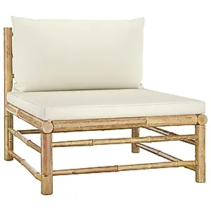 Higsose 3 Pcs Patio Lounge Set with Cream White Cushions Bamboo Lounge Chairs for Outside Outdoor Lounge Chairs Chaise Lounge Patio Lounge Chair Outdoor Lounger Bamboo Chair Bamboo Patio Furniture