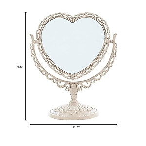 JDPEYI-Heart Shaped Mirror - Coquette Room Decor for Desk & Vanity -Double-Sided Rotatable Cute Magnifying Mirror with Stand (Beige)