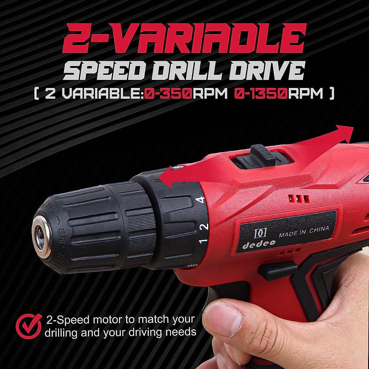 Dedeo Cordless Drill/Tool Kit, 88PCS 16.8V Impact Drill Driver Set with Charger and 2PCS Li-Ion Batteries, Built-in LED Light, 2-Variable Speed, 3/8" Keyless Chuck, 18+1 Metal Clutch, Home Improvement